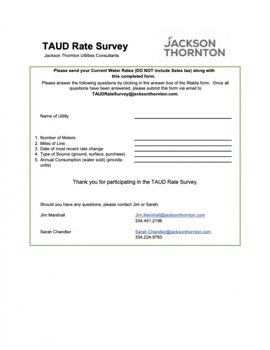 TAUD RATE SURVEY – Tennessee Association of Utility Districts
